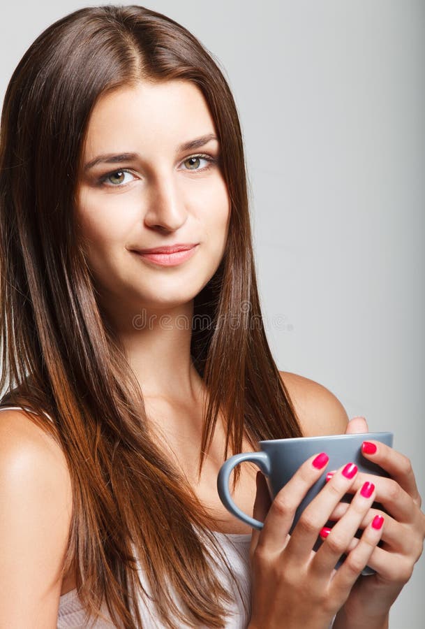 Portrait of a Young Smiling Girl with Cup of Tea Stock Image - Image of ...