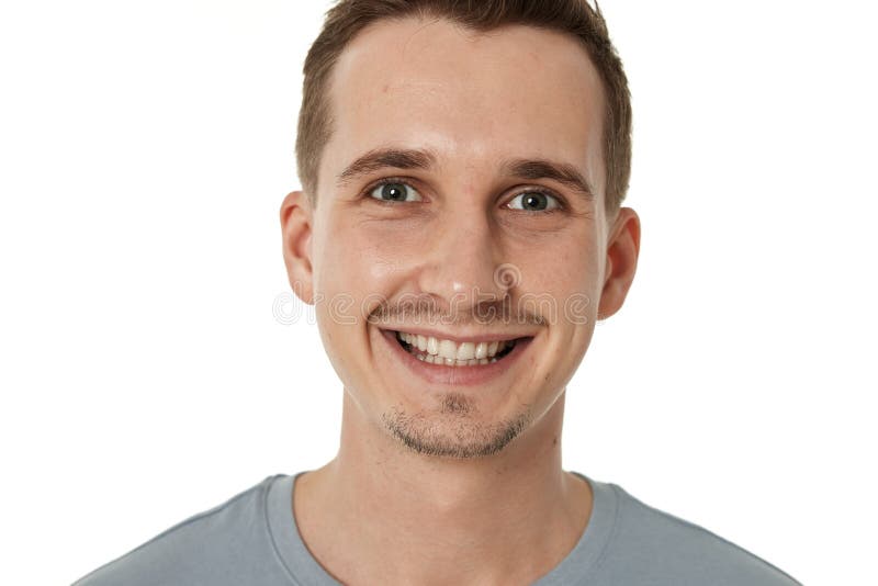 Portrait of Young Smiling Man on White Stock Photo - Image of joyful ...