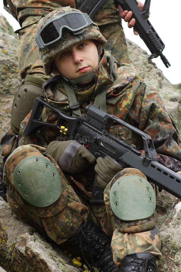 Portrait of Young Soldiers in Helmet Stock Image - Image of europe ...