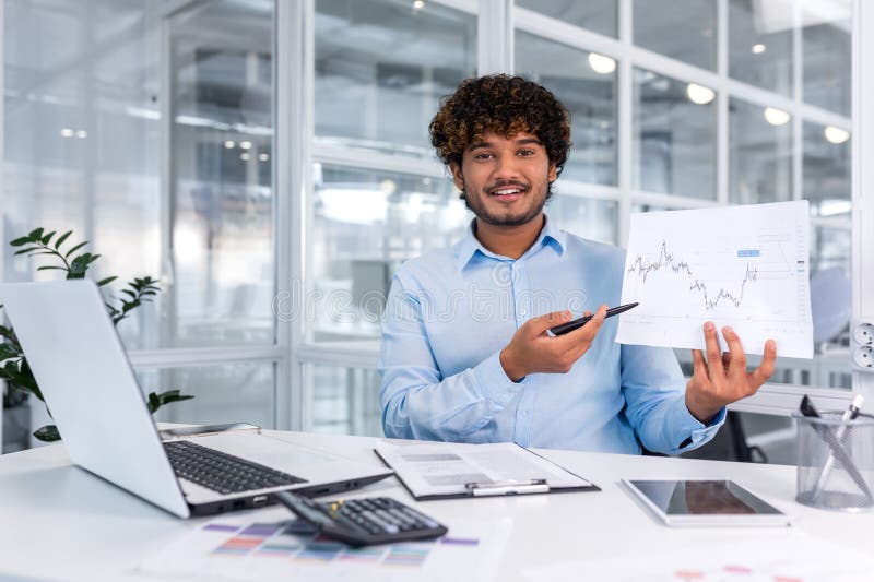 Portrait of Young Successful Financier Paperwork Inside Office, Man ...