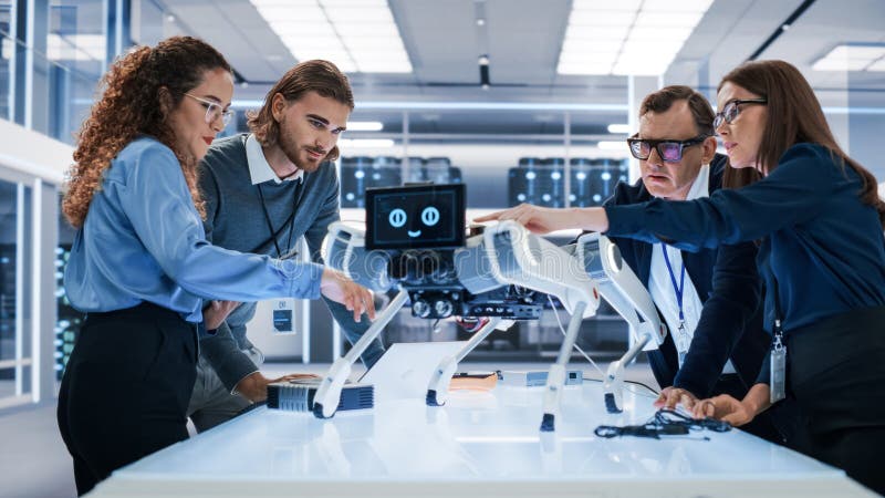 Portrait of a Young Team of Multicultural Engineers Use Computers ...