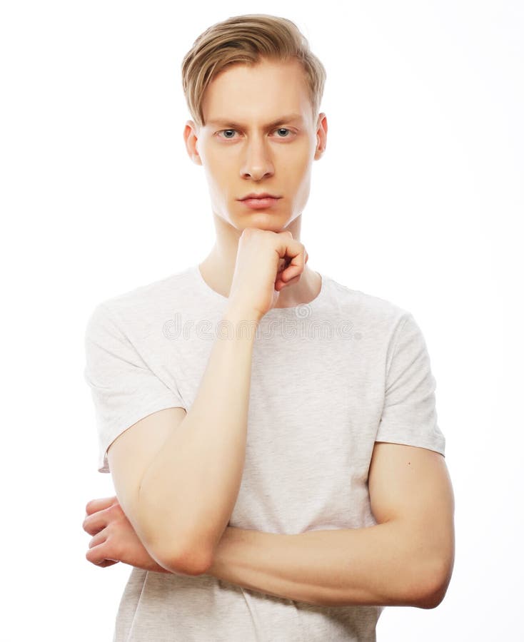 Portrait of the Young Thinking Man with Hand Near Face Stock Photo ...