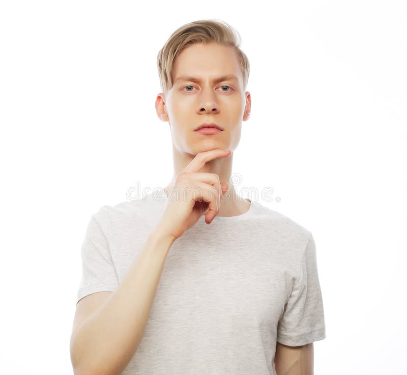 Portrait of the Young Thinking Man with Hand Near Face Stock Image ...