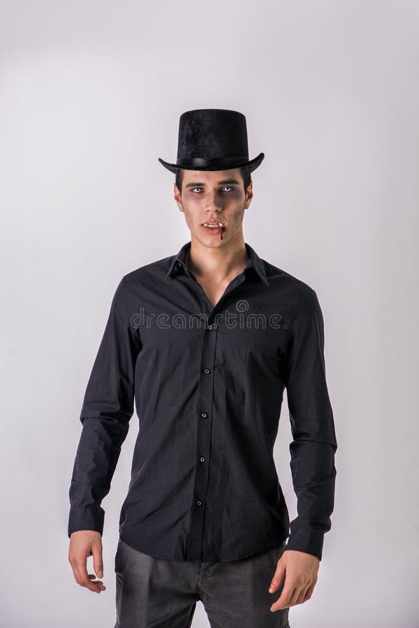 Portrait of a Young Vampire Man with High Hat Stock Image - Image of ...