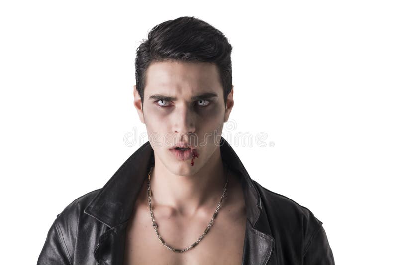 Portrait of a Young Vampire Man in an Open Black Stock Photo - Image of ...