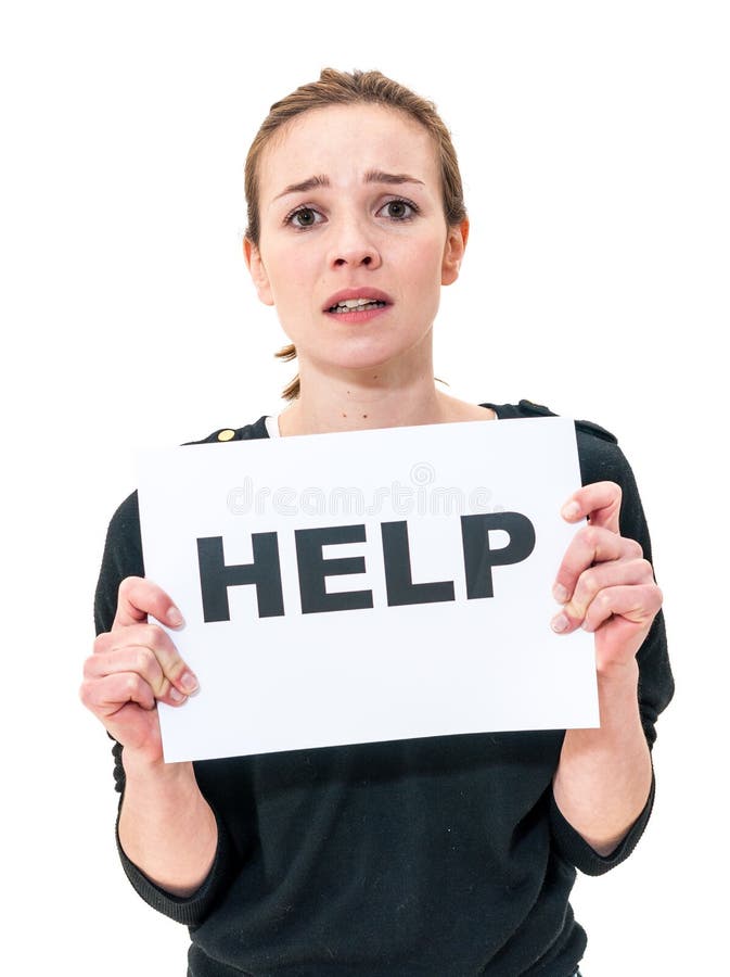 Portrait Young Woman with Board HELP Stock Photo - Image of ...