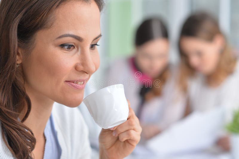Portrait of a Young Woman during Coffee Break Stock Image - Image of ...