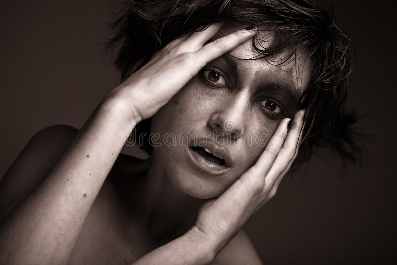 Portrait Young Woman in Depression.Creative Make-up Stock Photo - Image ...