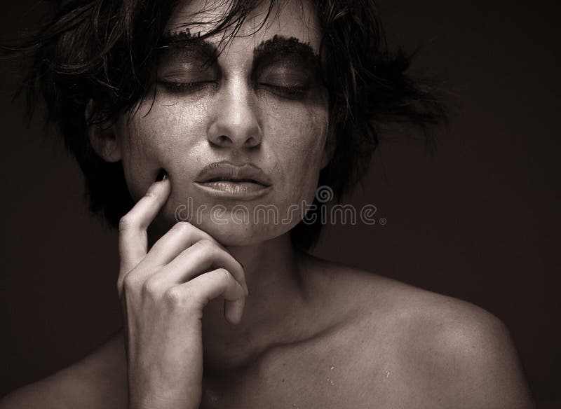 Portrait Young Woman in Depression.Creative Make-up Stock Photo - Image ...