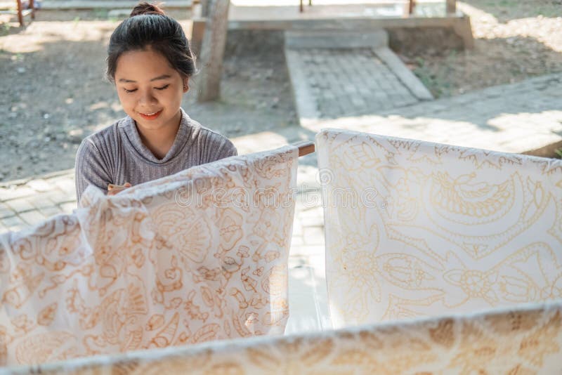 Portrait Young Woman Drawing Batik Stock Photo - Image of draw, java ...