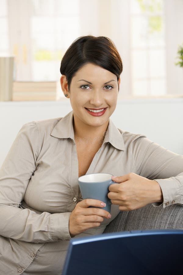 Portrait of Young Woman Drinking Tea Stock Image - Image of beautiful ...
