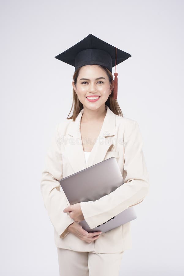 Portrait of Young Woman Graduated Over White Background Stock Photo ...