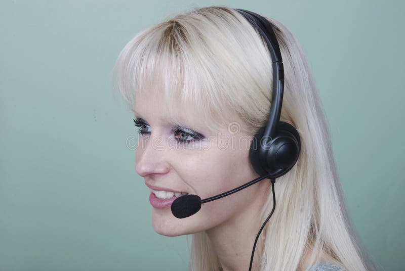Young woman with headset stock photo. Image of head - 185255492