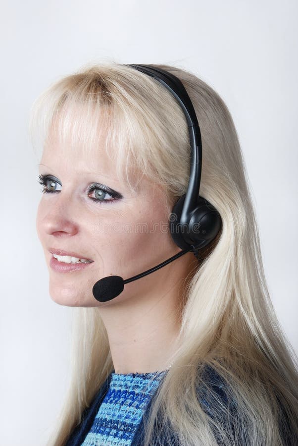 Portrait of Young Woman with Headset Stock Image - Image of technology ...