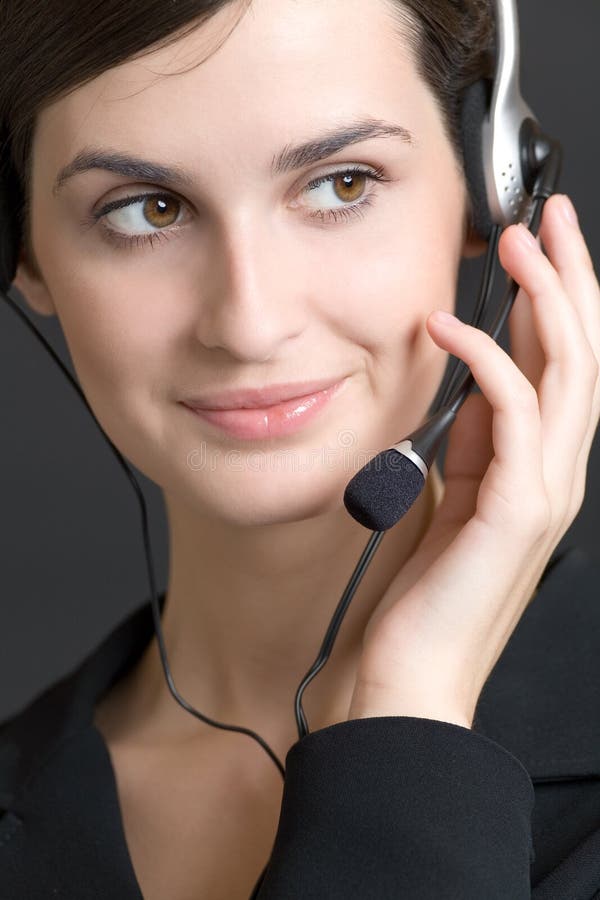 Portrait of Young Woman with Headset, Smiling Stock Image - Image of ...