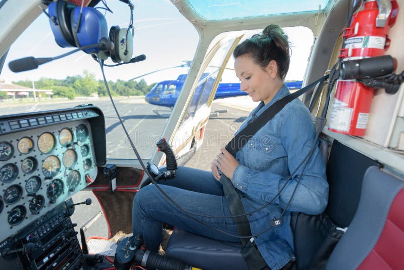 Portrait Young Woman Helicopter Pilot Stock Photo - Image of blue ...