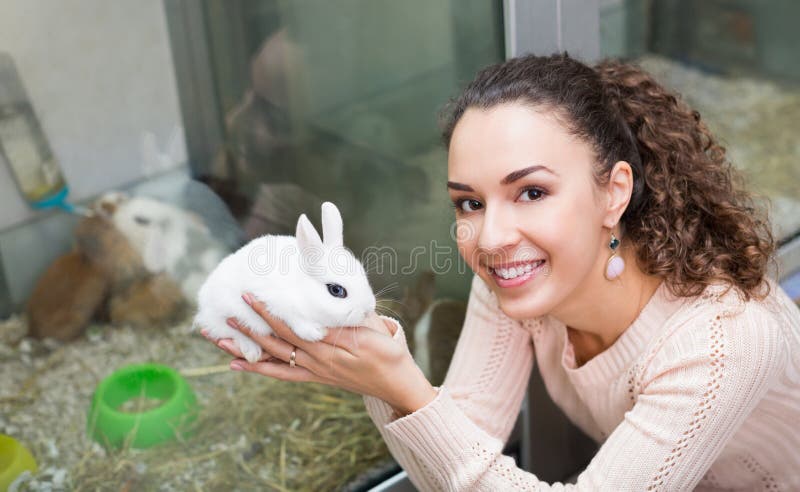Portrait of Young Woman Holding Rabbit Stock Image - Image of mammal ...