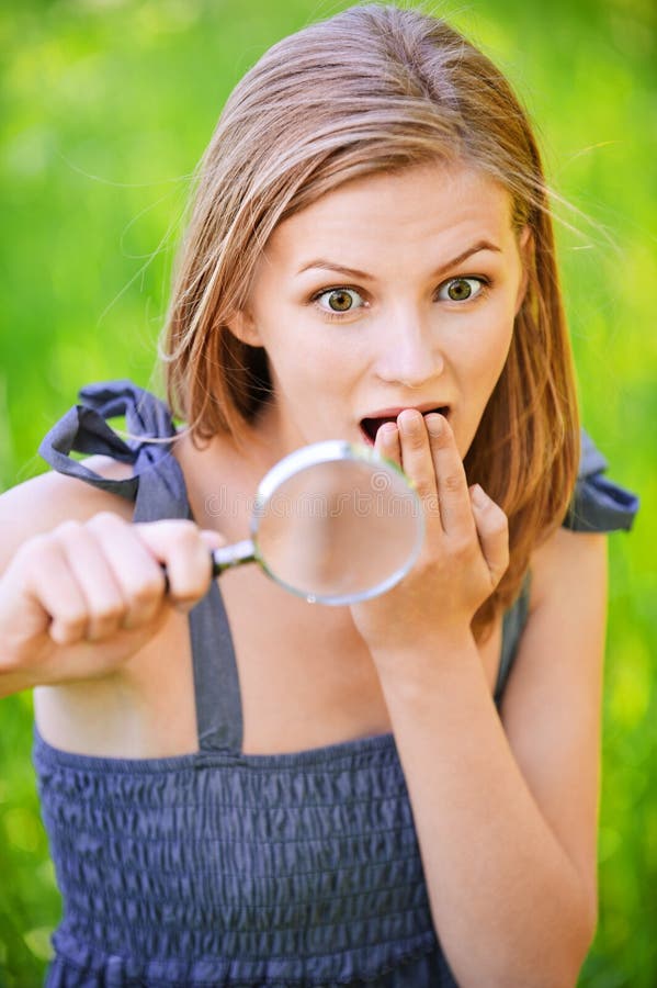 Portrait of Young Woman with Loupe Stock Photo - Image of naturalist ...