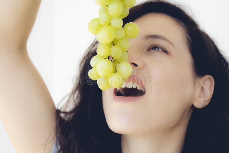 Portrait of Young Woman Posing with Grapes Stock Image - Image of ...