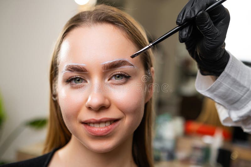 Portrait of Young Woman during Procedure of Dying Brow Stock Image ...