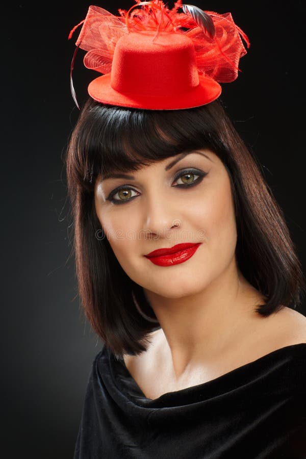 Woman in Red Hat with Net Veil Stock Photo - Image of face, relaxed ...