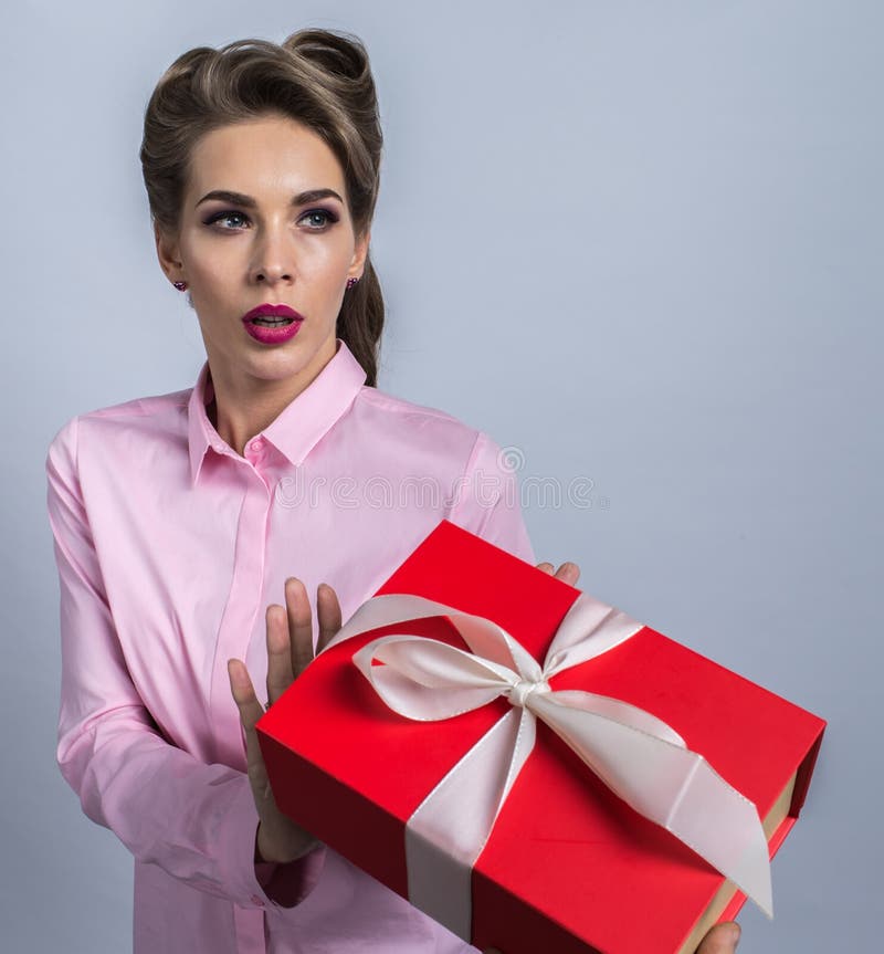 Woman refusing gift stock photo. Image of present, girlfriend - 105638282