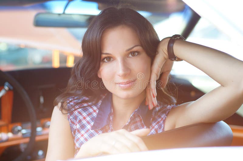 Portrait of a Young Woman Sitting in a Car Stock Photo - Image of duct ...