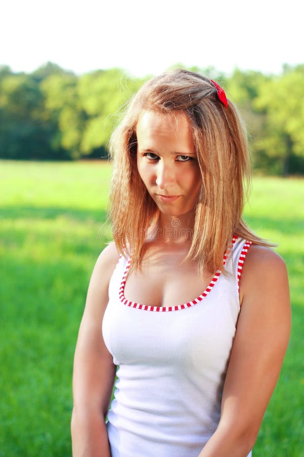 Portrait of Young Woman in the Sullenly Glance Stock Image - Image of ...