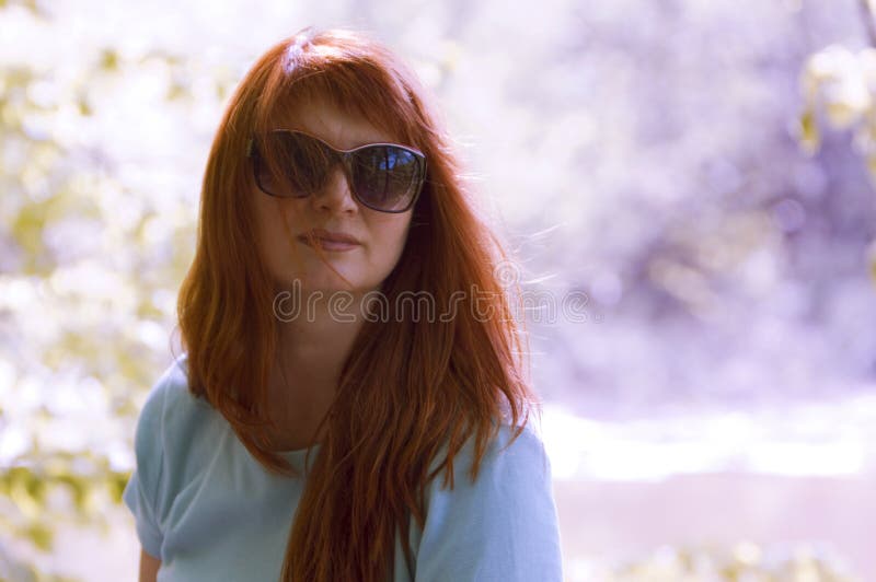 Portrait of Young Woman Walking in Spring Park Stock Image - Image of ...