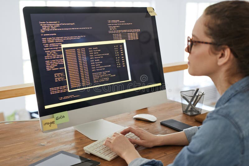 Woman Writing Software Code Stock Image - Image of laptop, looking ...