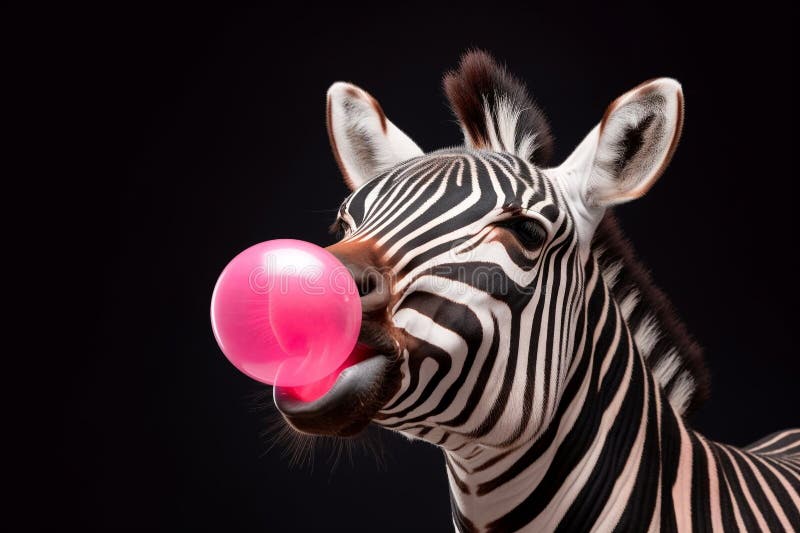 Portrait of Zebra Blowing Bubble Gum Generative AI Stock Illustration ...