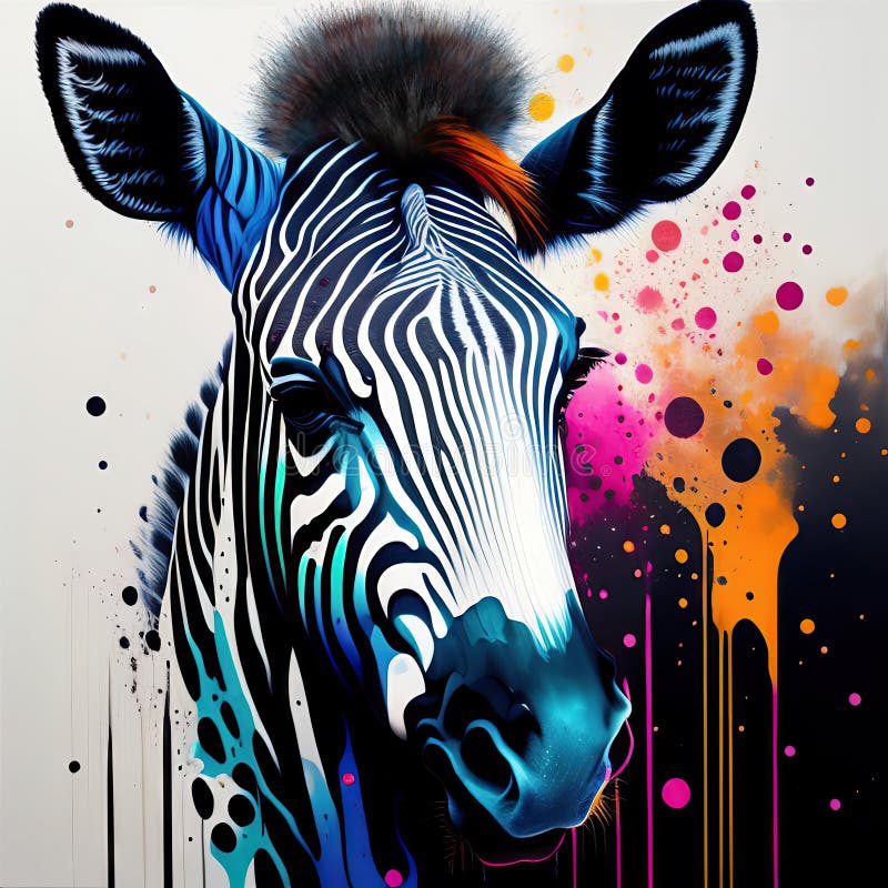 Portrait of Zebra Head in Abstract Splash Style Stock Illustration ...