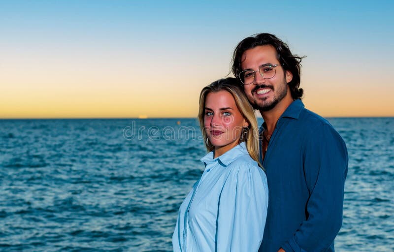 Portraits of a Couple with the Ocean in the Background Stock Image ...