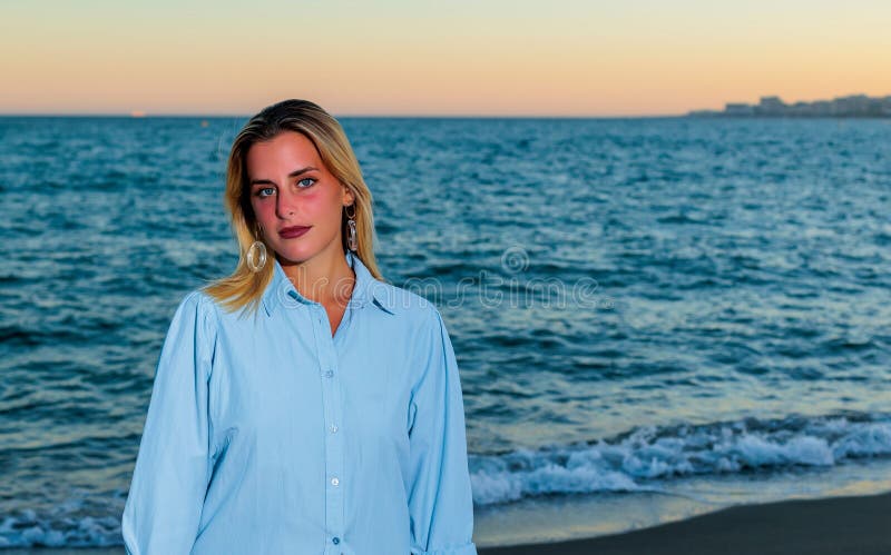 Portraits of a Beautiful Woman with the Ocean in the Background Stock ...
