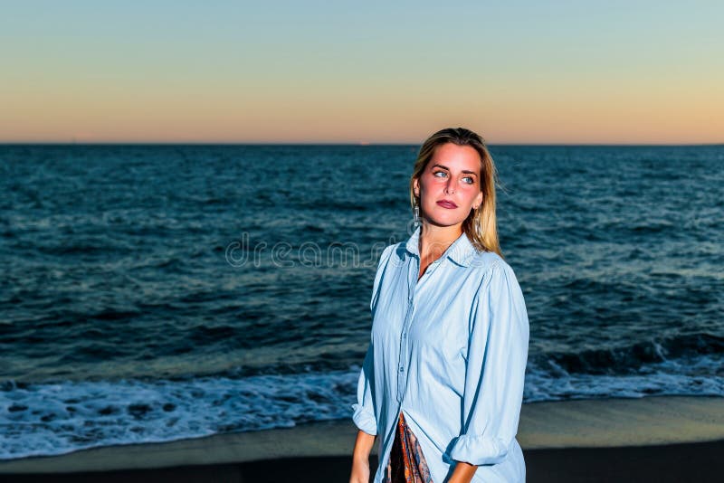 Portraits of a Beautiful Woman with the Ocean in the Background Stock ...