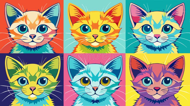 Portraits of Colorful Drawn Cartoon Cats Stock Illustration ...