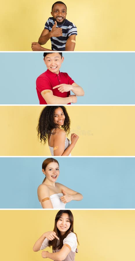 Portraits of Group of People on Multicolored Background, Collage. Stock ...