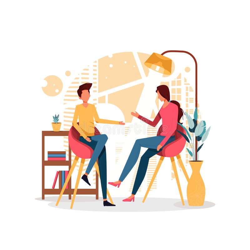 Portraits of Man and Woman Talking, Flat Design Concept. Vector ...