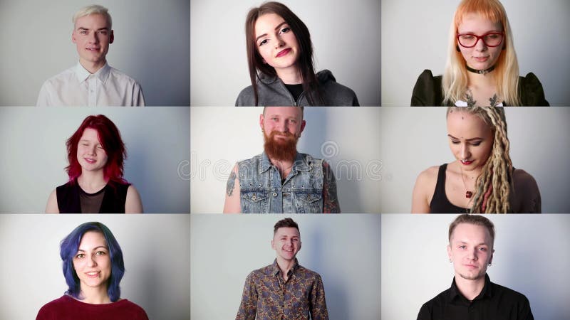 Portraits of Young Smiling Modern People in Studio, Collage Stock ...