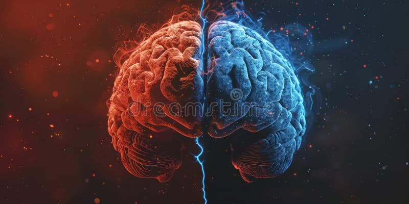 Portrayal of Brain in Blue and Red, Highlighting Creativity and ...