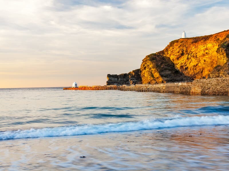 Portreath Beach Cornwall stock image. Image of evening - 60451875
