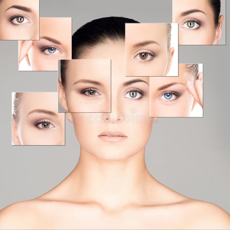 Portretcollage Van Mooie Vrouwen in Make-up Stock Afbeelding - Image of ...