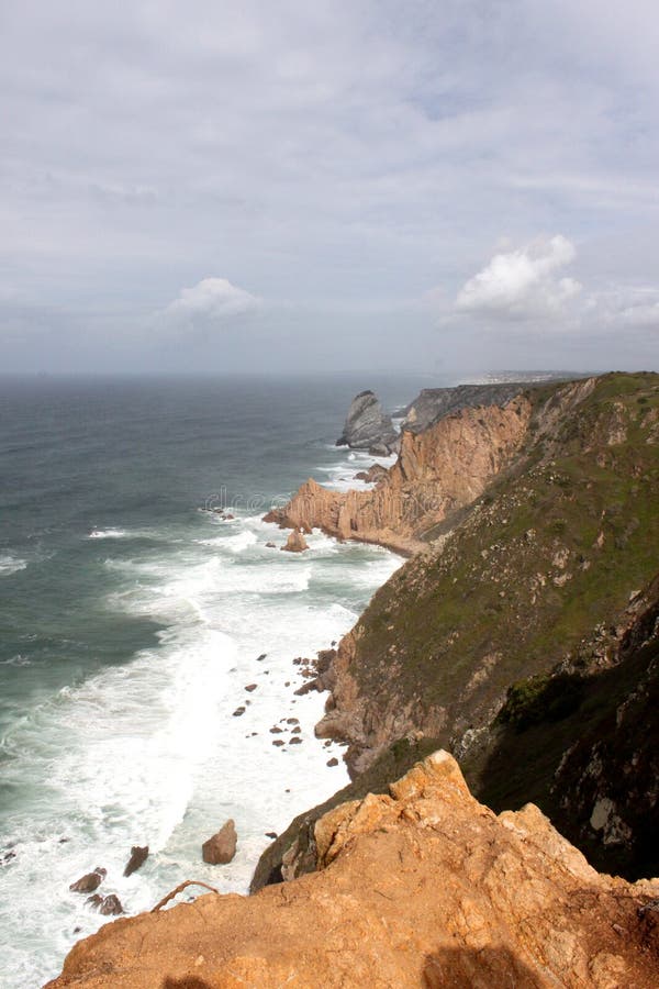 Portugal. Cabo Da Roca. Rocks and Wave in Ocean on Sky with Clouds ...