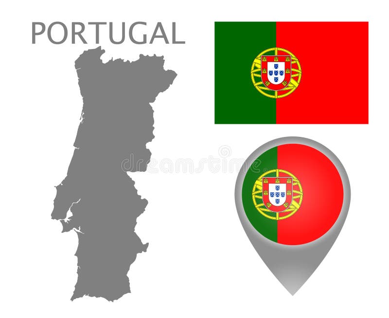 Portugal Flag, Blank Map And Map Pointer Stock Vector - Illustration of ...