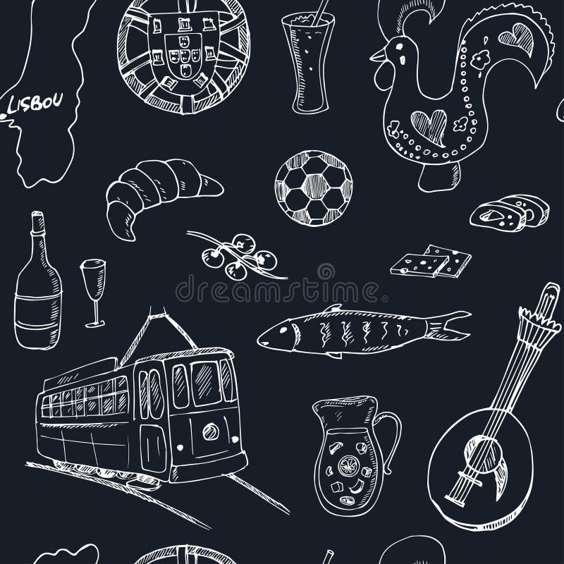 Portugal Isolated Seamless Pattern. Hand Drawn Vector Illustration ...