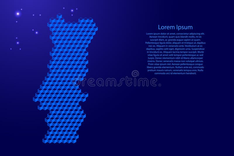 Portugal Map from 3D Classic Blue Color Cubes Isometric Abstract ...