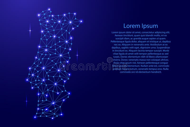 Portugal Map of Polygonal Mosaic Lines, Rays, Space Stars of Vector ...