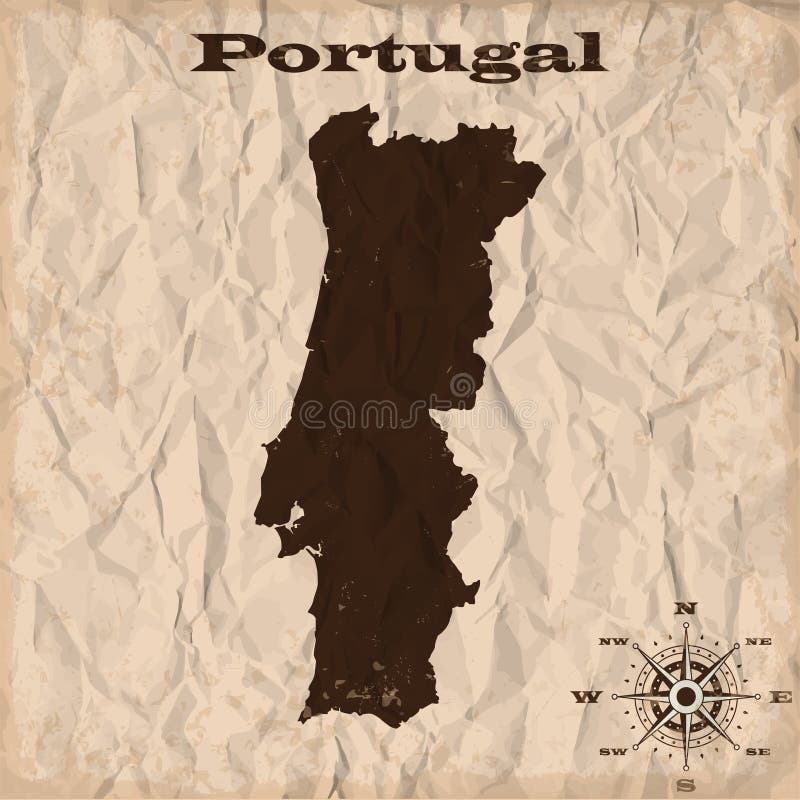 Portugal Old Map with Grunge and Crumpled Paper. Vector Illustration ...