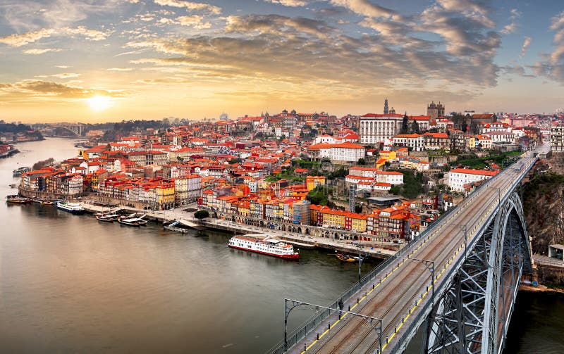 Portugal - Porto at sunset stock photo. Image of center - 142384686