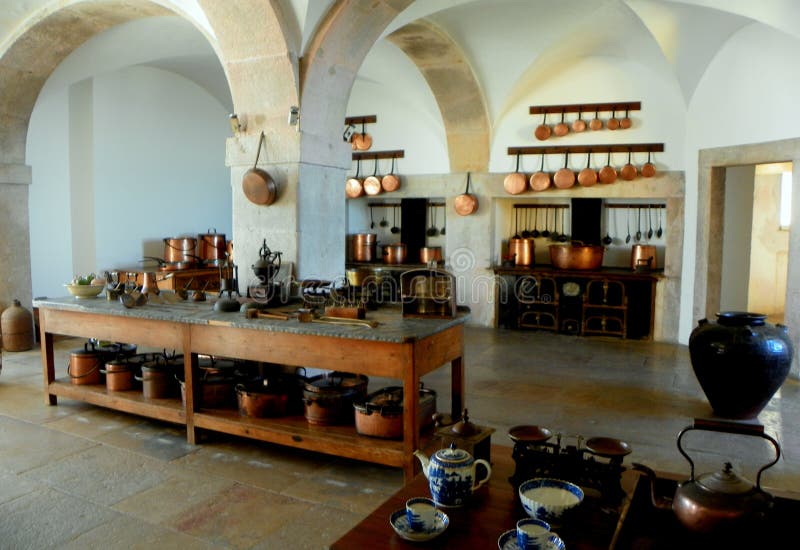 Portugal, Sintra, Pena Palace, Interior of the Palace, Old Kitchen ...